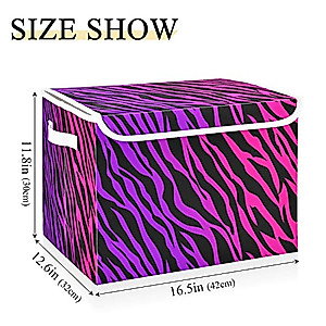 xigua Zebra Print Wallpaper Storage Bins with Lids Foldable Large Cube Storage Boxes with Handles for Home Bedroom Closet Office (16.5x12.6x11.8 in)