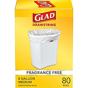 Glad Medium Drawstring Trash Bags, 8 Gallon, White, Fragrance Free, 80 Count, Pack May Vary