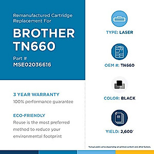 MSE Brand Remanufactured Toner Cartridge Replacement for Brother TN660 | Black | High Yield