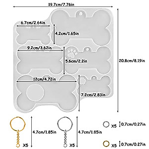 6 PCS Pet Tag Resin Molds, AFUNTA Dog Bone Shaped Tag Silicone Molds Photo Memorial Resin Molds Silicone with 10 Key Rings, for DIY Keychain Pet Tag Pendant Craft