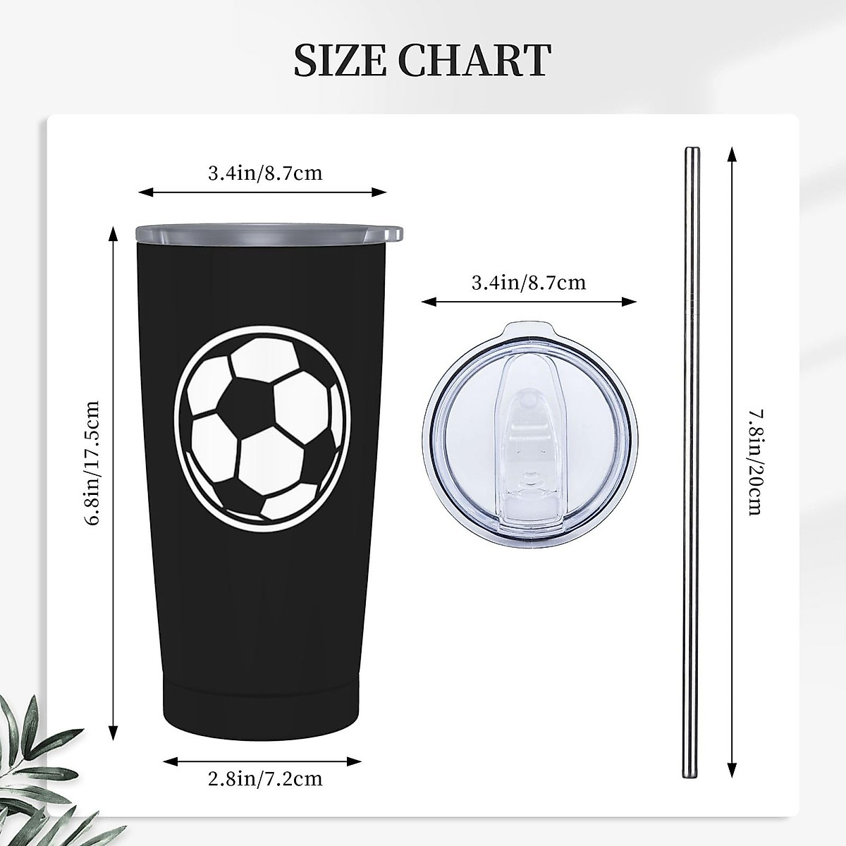 CHASOEA Soccer Tumbler 20oz Funny Stainless Steel Insulated Tumblers with Lid and Straw Sport Travel Coffee Mug Tea Wine Cups Water Bottle Sport Gifts for Women Men Sports Lover