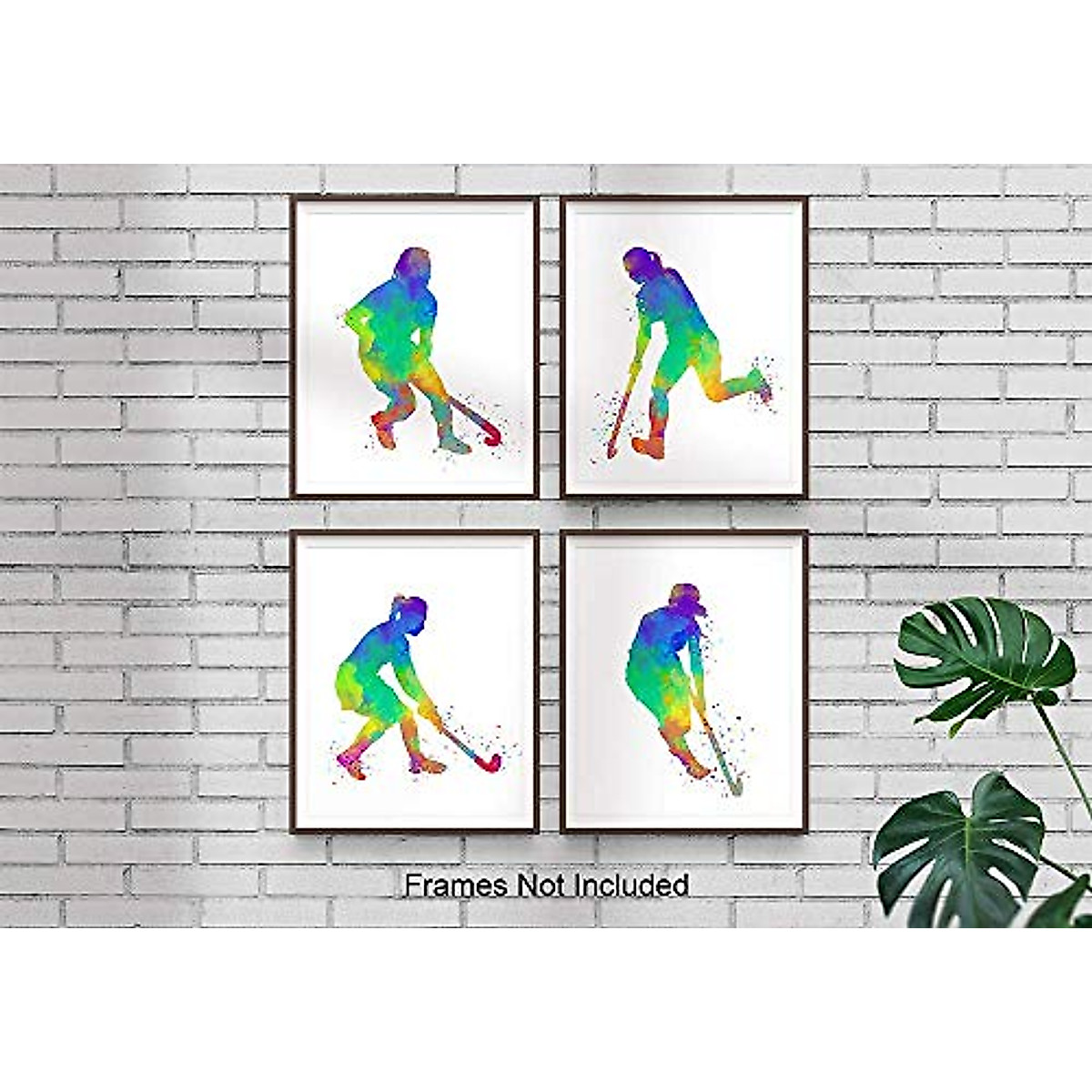 Field Hockey Player Abstract Wall Art, 8x10, Ready to Frame Set of 4 Prints, Ideal for Female Players, Coaches and Hockey Fans - Great Teen Girl Bedroom, Hockey Club Locker Room or Dorm Room Décor