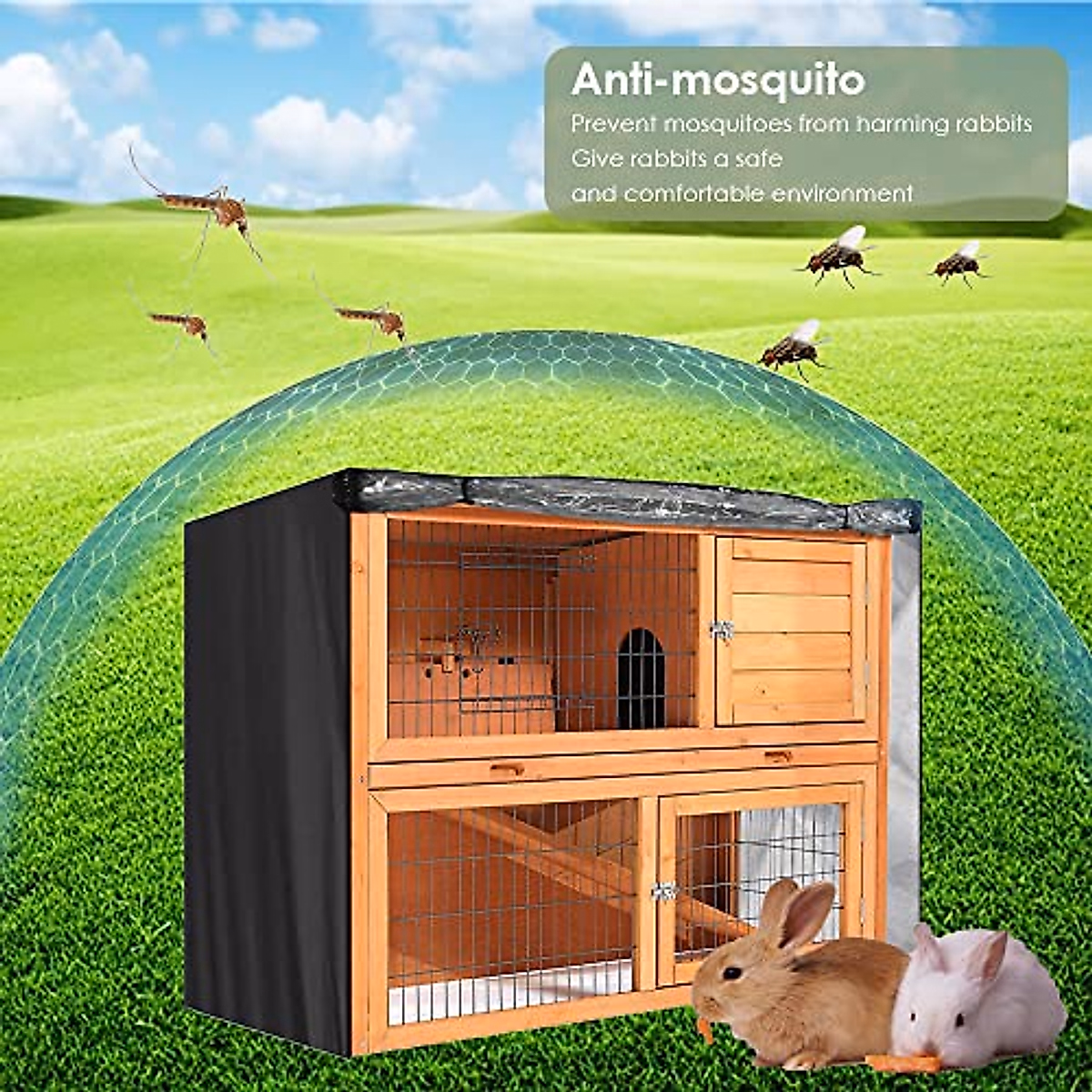 Gicov Rabbit Hutch Cover 4ft Waterproof Double Decker Rabbit Cage Cover Bunny Hutch Protector with Air Hole Visible Lid for Winter Outdoor