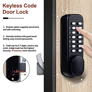 Keyless Entry Door Locks with Keypads Deadbolt, Mechanical Combination Latch Door Lock with Handle, Waterproof Keyless Sliding Door Lock, Digital Code Gate Front Door Lock Set with Door Knob (Black)