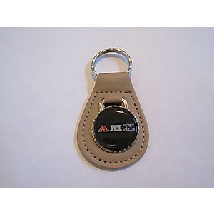 AMX A-M-X EMBLEM LOGO LEATHER KEYCHAIN - BEIGE