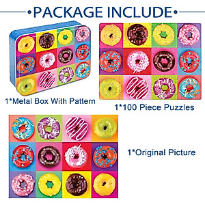 LELEMON Puzzles for Kids Ages 4-8,Donut Puzzle 100 Piece Puzzles for Kids in a Metal Box, Educational Kids Puzzles Jigsaw Puzzles 100 Piece Puzzle Games Puzzle Toys for Girls and Boys