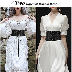 Floral Corset Waist Belt for Women,Lace up Waist Belt Wide Waistband Obi Tied Waspie Belt for Wedding Halloween 1.black