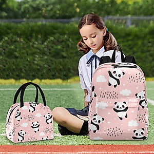 Moudou Panda School Backpack with Lunch Bag Student Bookbag Travel Daypack for Teen Boys Girls