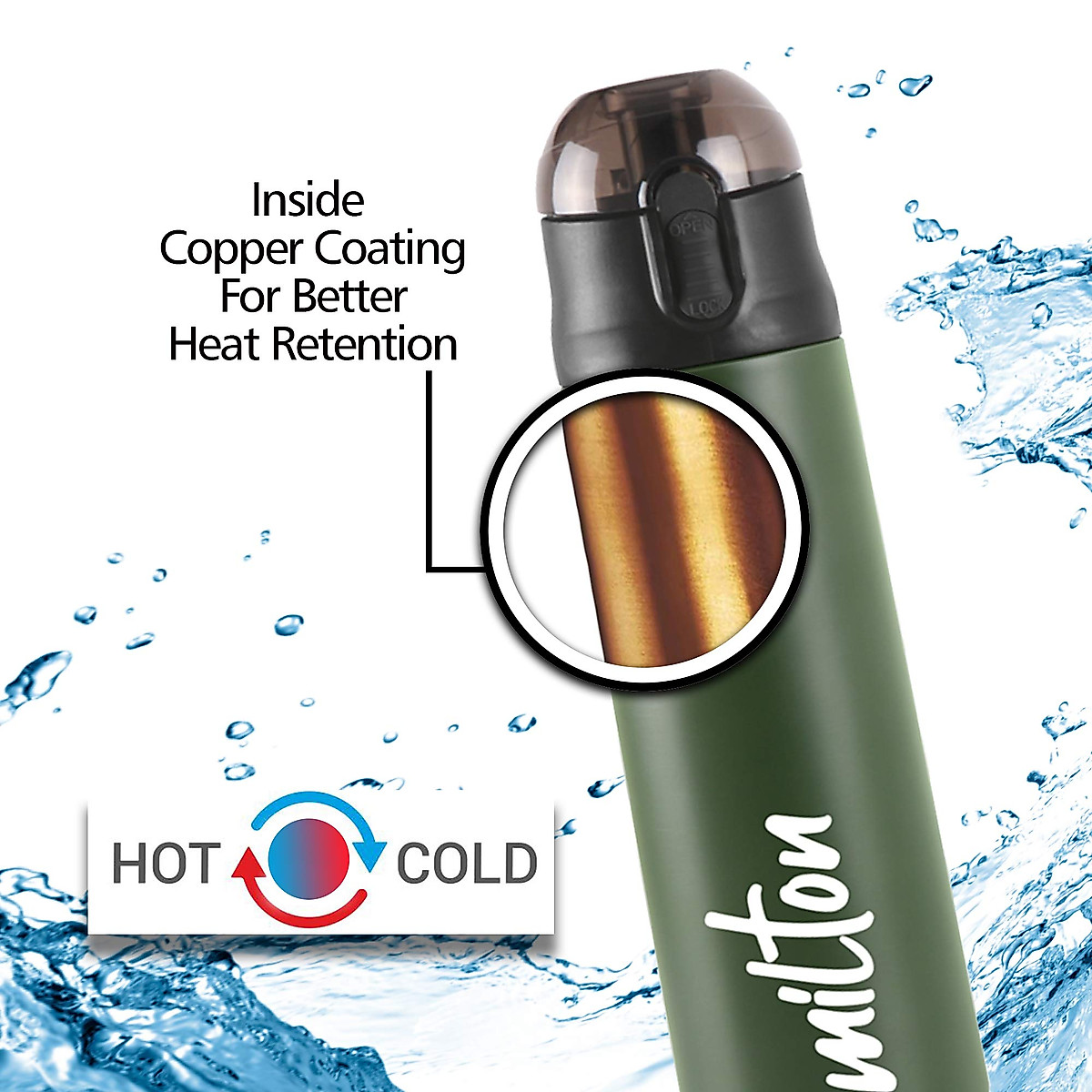 MILTON New Crown 400 Thermosteel 24 Hours Hot and Cold Water Bottle, 350 ml, Green | Easy to Carry | Office, Hiking, Trekking, Travel, Gym, Home, Kitchen Bottle