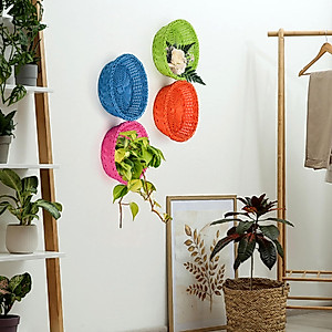 AVLA 4 Pack Woven Breads Baskets, Imitation Rattan Fruit Storage Bowls, Stackable Handwoven Serving Basket, Poly-Wicker Round Basket Set for Organizing, Decorative Gift Basket for Countertop, Pantry