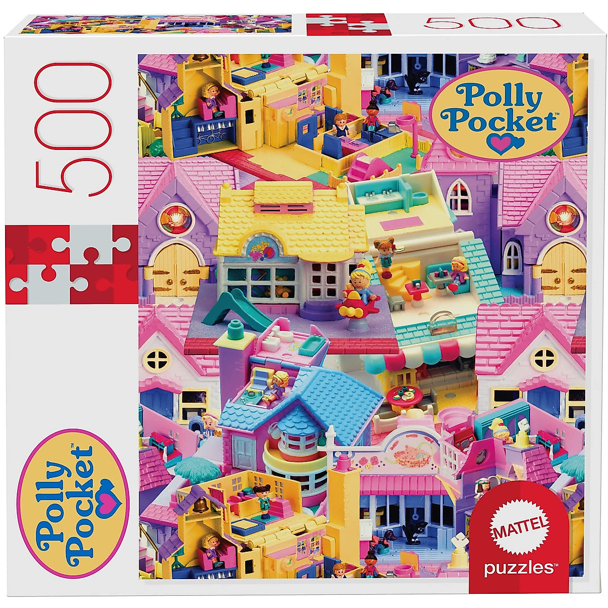 Mattel Games Polly Pocket Mattel Jigsaw Puzzle with 500 Interlocking Pieces & Mini-Poster, Image of 10+ Playsets with Dolls, For Collectors & Kids Ages 8 Years Old & Up