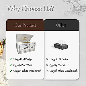 LUSAV Dryer Sheet Holder Dispenser with Hinged Lid for Laundry Room - Farmhouse Decor Dryer Sheets Container - with air Purifying Bag -Rectangular Box (Grayish-White) 7.9''x5''x4.2''