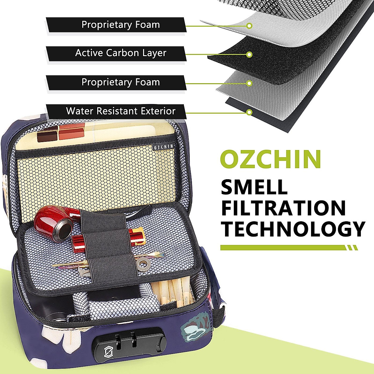 OZCHIN Smell Proof Bag with Combination Lock Tobacco Pipe Pouch Bag File Organizer Case Container Medicine Lock Box Odorless Storage Bag Great Gift for Friend