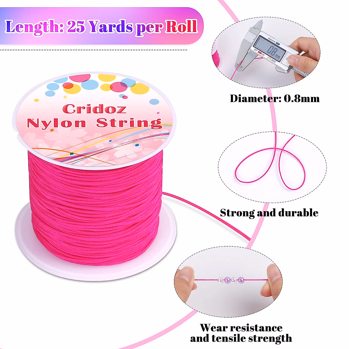 Nylon String for Bracelets, Cridoz 20 Rolls Chinese Knotting Cord Nylon Beading Thread for Kumihimo, Braided Bracelets, Beading, Necklaces, Macrame Craft, Wind Chime, Jewelry Making