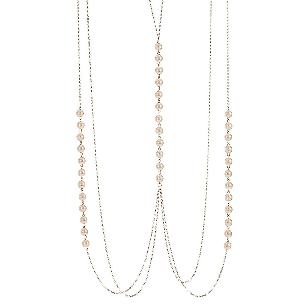 Tgirls Dainty Pearl Body Chain Gold Layered Body Chains Tassel Necklace Dress Jewelry for Women