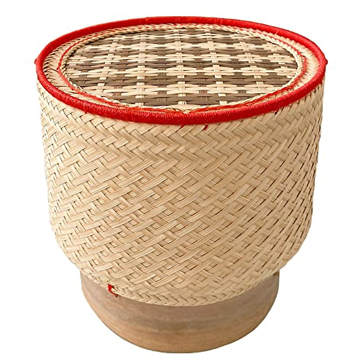 PANWA Bamboo Sticky Rice Serving Basket Handmade 100% Eco-Friendly Thai Kratip Container Prestige Collection Caramel and Natural with Vegetable Plant Based Dye - Food Safe