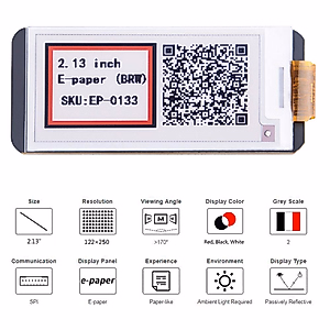 GeeekPi 2.13 inch E-Ink Display HAT, 250x122 Pixel E-Paper Screen for Raspberry Pi 4B/3B+/3B/2B/Zero/Zero W/Zero WH, Electronic Paper Module with Partial Refresh