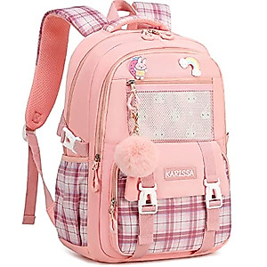 AO ALI VICTORY Girls Backpack 15.6 Inch Laptop School Bag Cute Kids Elementary College Backpacks Large Bookbags for Teen Girl Women Students Anti Theft Travel Daypack- Pink