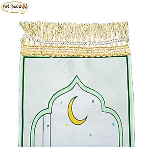 Egyptian Prayer Rug Muslim Carpet Mat Islamic Childrens Salat Small Kids Janamaz Sajda Rugs Sajadah Namaz Child Toddler Mosque Mini Praying Musallah Salah Gebetsteppich Masged Ramadan (Light Green)