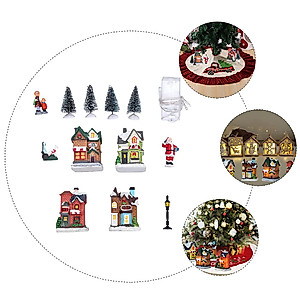 SEWACC 1Set Luminous House Ornament Christmas Cabin Decor Light up Christmas Village Santa Claus Ornaments Home Decorations Xmas Party Decor Desktop Resin Wooden House