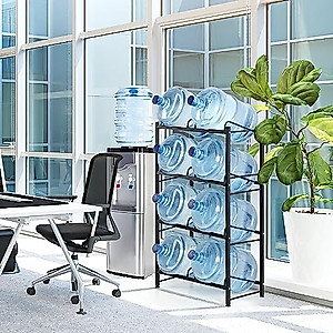 5 Gallon Water Bottle Holder, 4 Tier Water Jug Rack, Water Cooler Jug Rack for 5 Gal Water Bottle, Water Jug Dispenser Stand,Heavy Duty 5 Gallon Water Jug Stand for 8 Bottles with Lifter(4 Tier,Black)