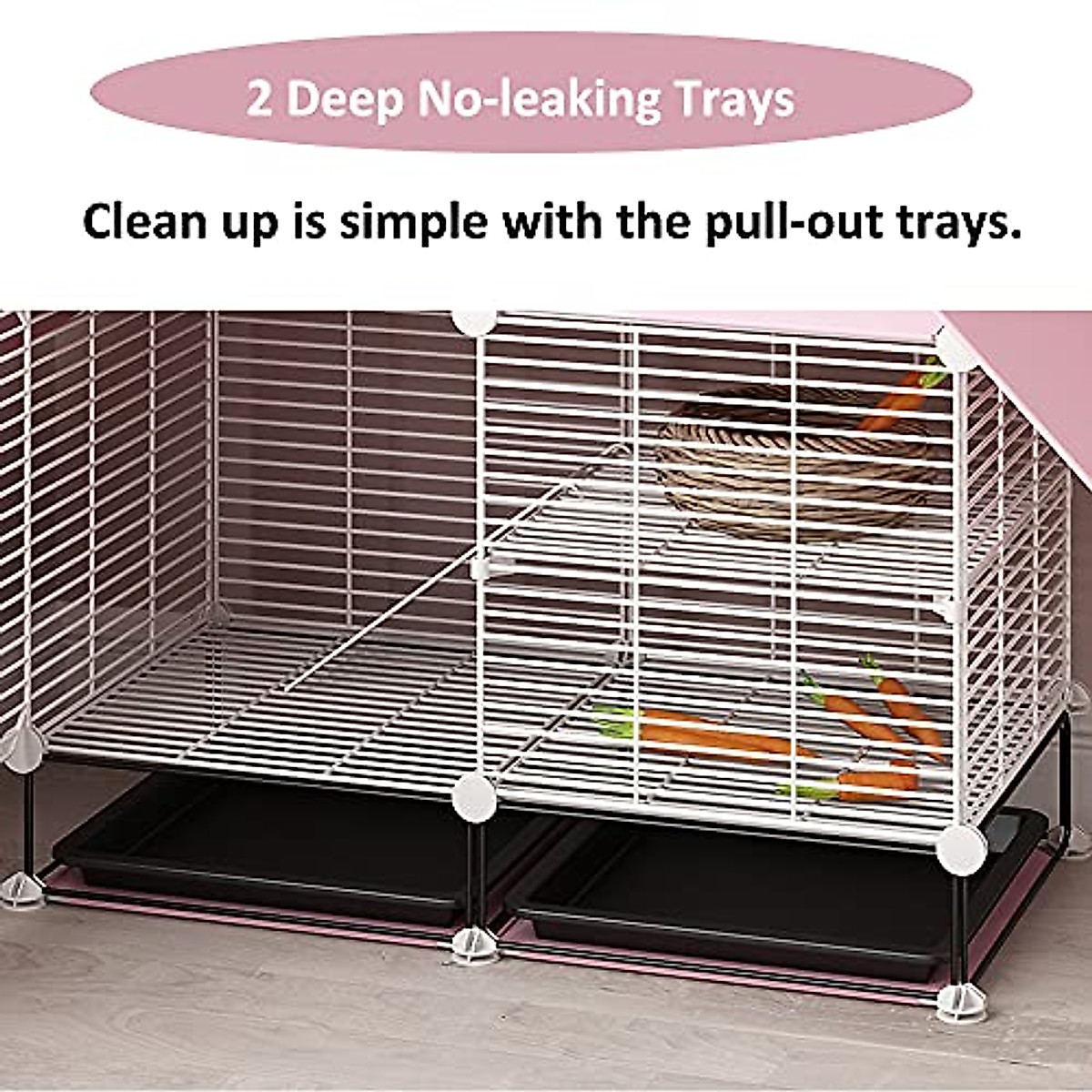 DuvinDD 2-Story Rabbit Cage Indoor Bunny Hutch with 2 Deep Pull-Out Trays and Urine Guard, Guinea Pig Cage Metal Wire Netting Villa, Small Animals House for Ferret, Chinchilla, Hedgehog (White)