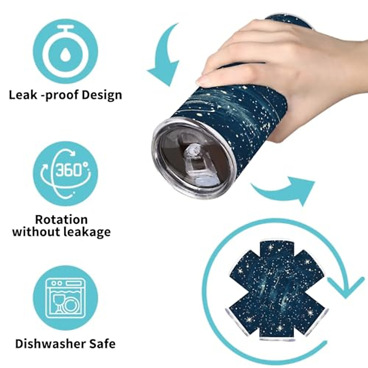 Honeybaby Galaxy Sky Starry Coffee Tumbler 20 oz with Straw & Lid Leak Proof Tumbler Reusable Stainless Steel Tumblers Insulated Water Bottles Gifts for Women Men