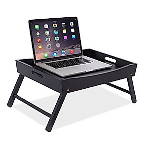 BIRDROCK HOME Wood Bed Tray with Folding Legs - Work from Home - Wide Breakfast Serving Tray Lap Desk with Sides and Handles - Black