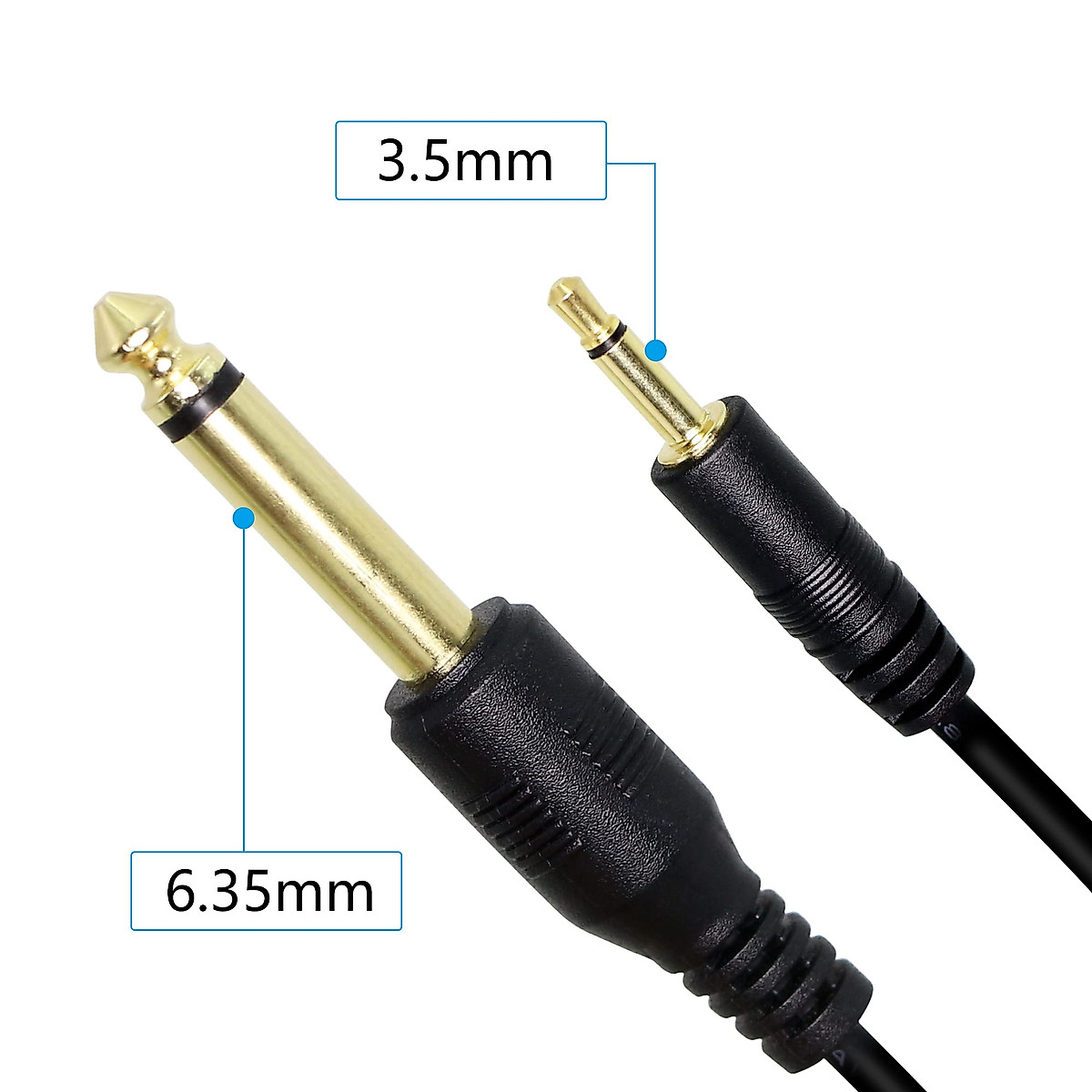 RIIEYOCA 1/8" to 1/4" TS Cable, Gold Plated 3.5mm Mono Male to 6.35mm Mono Male Audio Cable for Amplifier, Speaker,Guitar(2m/6.56ft)