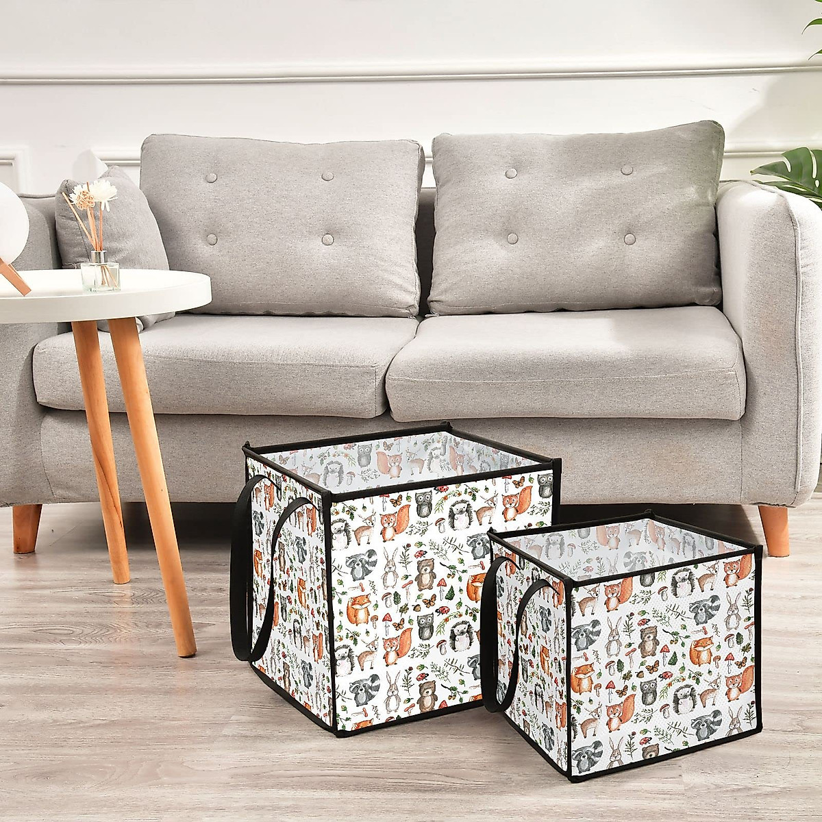 senya Large Collapsible Storage Bins with Handles Woodland Animals Foldable Laundry Hamper Cubes Fabric Basket Closet Organizer Containers Box for Home Bedroom Office 13 x 13 x 13in B06D22016