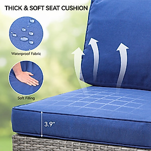 YITAHOME 7 Pieces Patio Furniture Set, Outdoor Sectional Sofa PE Rattan Wicker Conversation Set Outside Couch with Table and Cushions for Porch Lawn Garden Backyard(Gray+Blue)