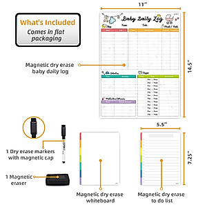 Newborn Baby or Toddler Log Tracker Whiteboard - Reusable Daily Planner Chart to Log Feeding Food, Sleep&Naps, Diaper Change and Daily Activities - for New Parents,Nanny, Babysitter