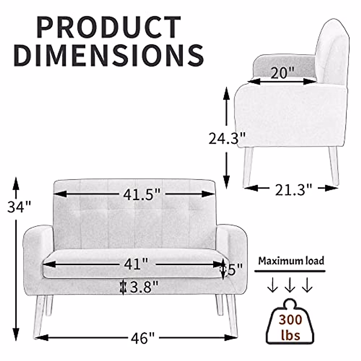 Sepnine 50" Modern Linen/Velvet Fabric Loveseat Sofa,Office Couch for Small Space, Living Room Soft Futon,Small Love Seats Couch for Bedroom (Linen-Beige Grey)