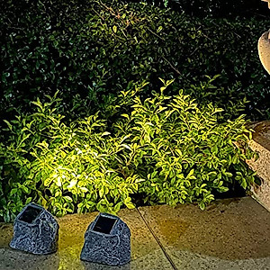 EiGreen Solar Landscape Lights, Garden Rock Lights Outdoor,2 Pack 10 LED Waterproof Outdoor Landscape Lights Rock with Ground Plug,Garden Outdoor Decoration (Warm White, 2pack)