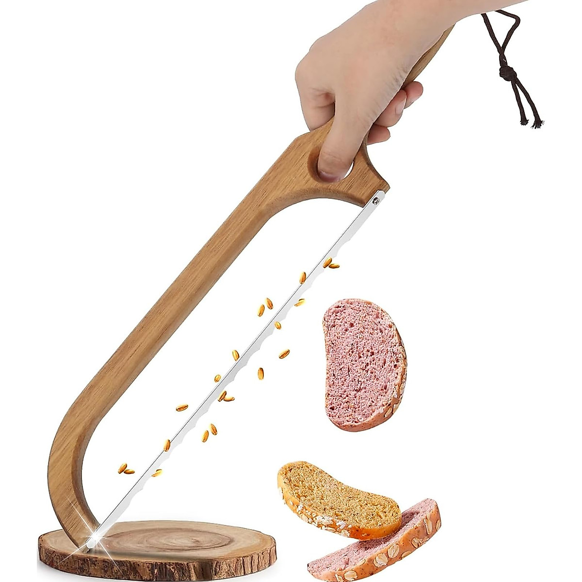 WENNXI Sourdough Bread Knife, 16" Wooden Serrated Bread Slicer Gift for Friends Fiddle Bow Design Easy to Cutting, Sourdough Cutter for Homemade - Premium Stainless Steel