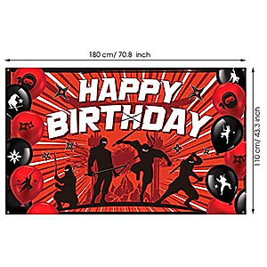 Ninja Themed Birthday Party Supplies Ninja Party Favors Decorations Warrior Birthday Banner Ninja Birthday Backdrop for Boys Happy Birthday Wall Hanging 70.8 x 43.3 Inch
