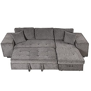 Olodumare 104" Inch Reversible Sectional Sofa, Modern L-Shape Pull Out Bed Sleeper Couch w/ 2 Stools, Storage Arm & Storage Chaise for Small Living Room (Knox Charcoal)
