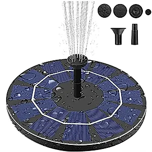 Floating Solar Fountain Pump,Circle Solar Powered Bird Bath Fountain Free Standing Solar Pond Pump with 1200mah Battery Backup,6 Nozzles Solar Fountain for Aquarium Outdoor Garden-Black 18cm(7inch)