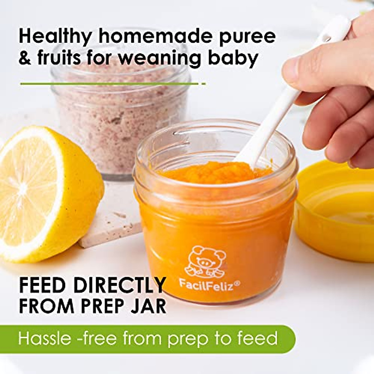 Facilfeliz 24 pack Glass Baby Food Storage Jars, 4 oz Baby Food Jars with Airtight Lids, Leakproof Reusable Small Glass Baby Food Containers for Infant & Baby, Freezer, Microwave & Dishwasher Safe