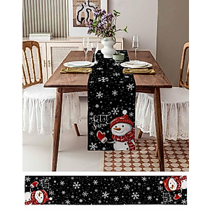Black Snowman Christmas Table Runner 60 Inches Long, Xmas Winter Snowflake Farmhouse Dress Scarves, Classic Black Dining Tablerunner for Coffee Table/Kitchen Island/Party Christmas Décor, 13" x 60"
