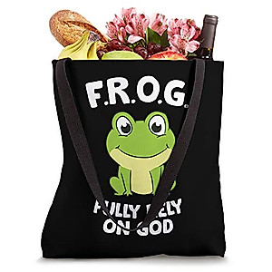 Cute Frog Fully Rely On God Christian Frog Tote Bag