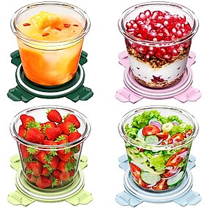 Winproper 4 Pack Glass Meal Prep Containers with Airtight Lids, Leak-proof Round Storage Containers Set, Reusable Glass Soup Containers Overnight Oats Containers for Leftover, Soup, Fruit