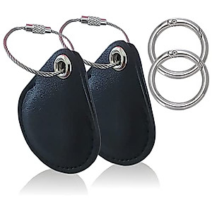 Leather Case for Airtags as Accessories with Keychain to Connect Apple Tracker/Locator, Full Surround Airtag Holder Sleeve to Protect and Cover Finder tag（Color:Black）(2 Pack)