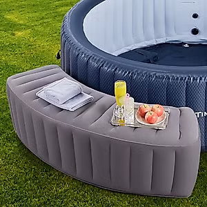 Inflatable Spa Surround Bench Hot Tub Step Spa Side Table Outdoor Portable Air Seat Pool Accessory Yard Home Garden Patio Lawn Backyard Bathtub Universal Curved Footstep