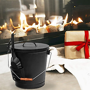 Hot Ash Bucket Fireproof Pellet Bucket with Lid and Shovel for Fireplaces, Fire Pits - Black