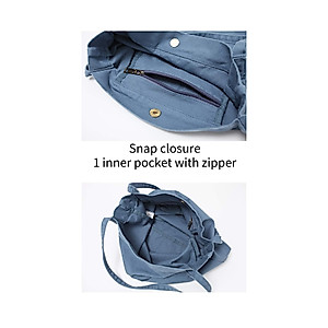 Jeelow Washed Canvas Market Tote Handbag Shoulder Bucket Bag Purse With Pockets For Men & Women