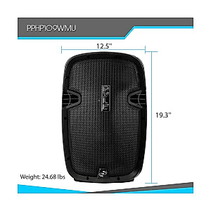Pyle Wireless Portable PA Speaker System - 1000W Rechargeable Battery Powered Bluetooth Compatible Active Outdoor Speaker - USB SD MP3 AUX RCA FM Radio - 35mm Mount Microphone Transmitter PPHP109WMU