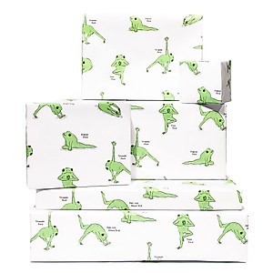 CENTRAL 23 Yoga Wrapping Paper - 6 Sheet of Gift Wrap with Tags - Yoga Frogs - Birthday Wrapping Paper for Her - Yoga Poses - For Men Women - Recyclable