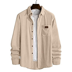 Comdecevis Men's Corduroy Button Down Shirt Casual Shirts Long Sleeve Shacket Jacket with Pocket Khaki Large