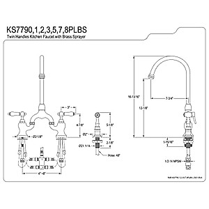 Kingston Brass KS7795PLBS English Country Bridge Kitchen Faucet with Brass Sprayer, Oil Rubbed Bronze